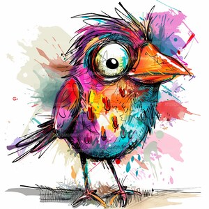 18 Crazy Bird Clipart, Whimsical Birds Clipart, Funny Birds, Watercolor ...
