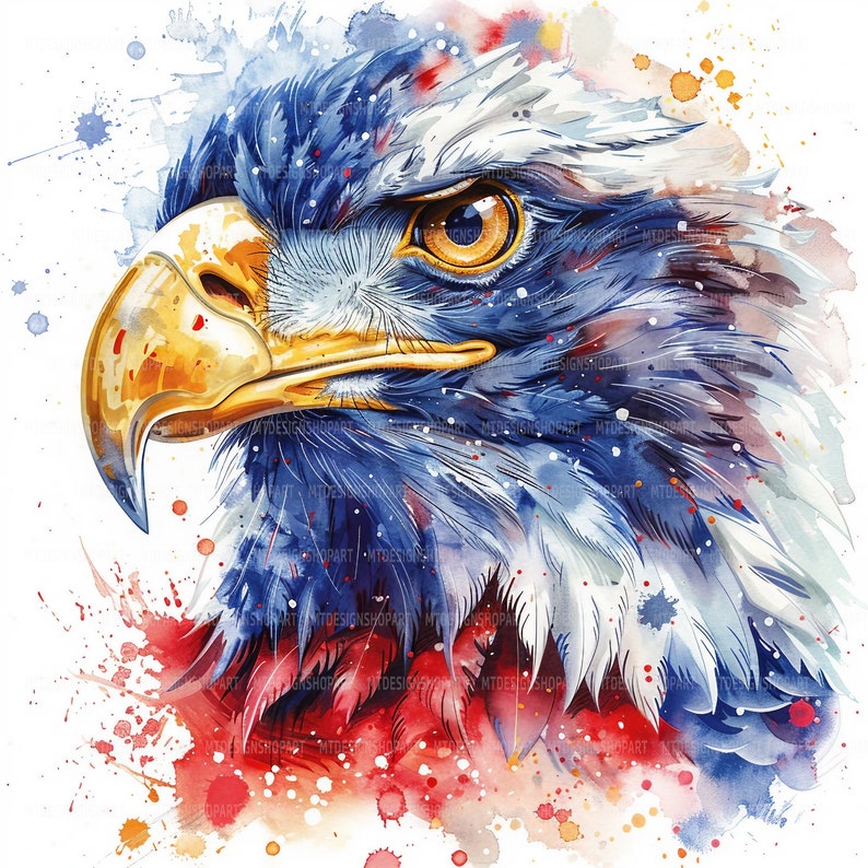 10 Patriotic Eagle Clipart, USA Flag Clipart, Printable Watercolor ...