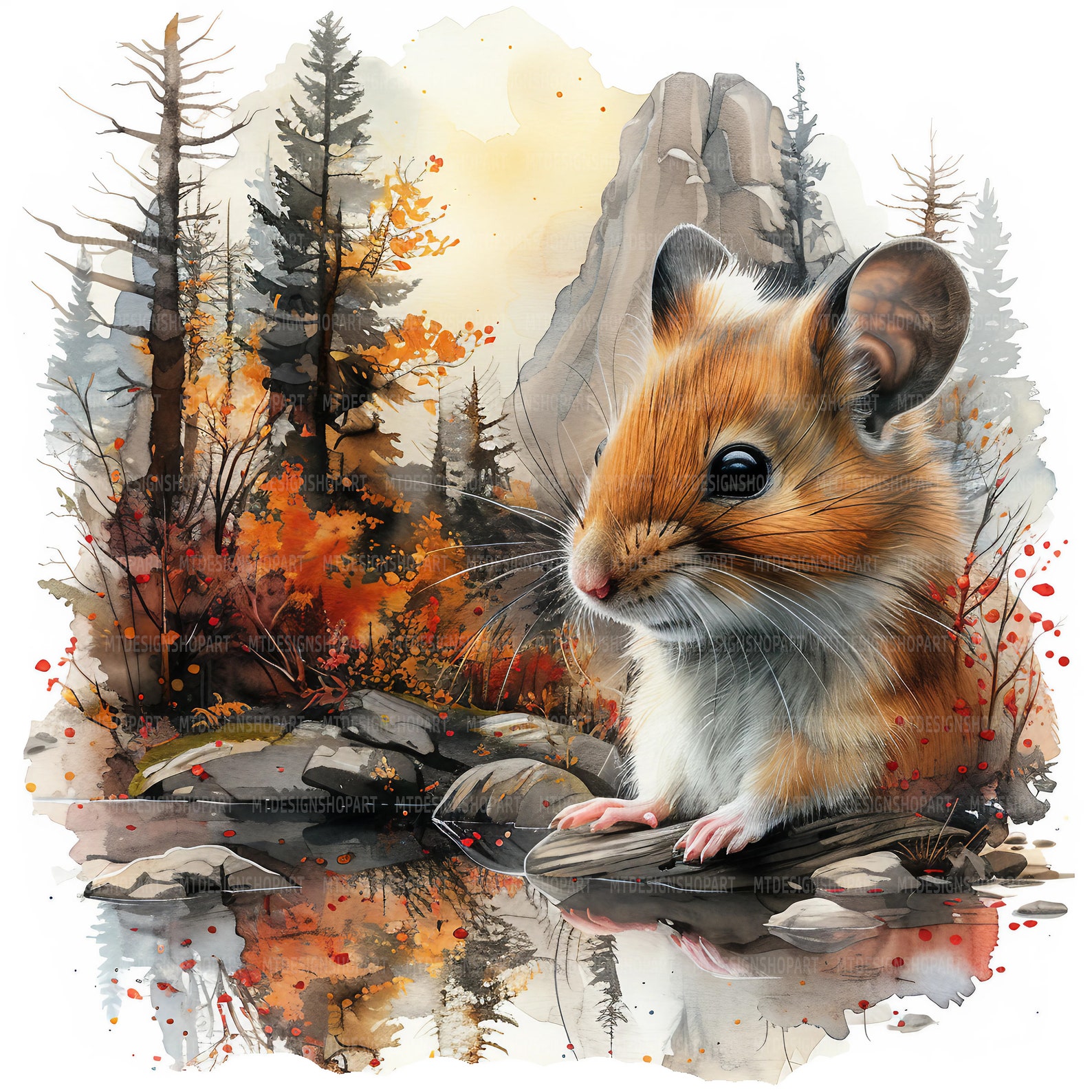 10 Mouse Clipart, Mouse Landscape, Printable Watercolor Clipart, Paper ...