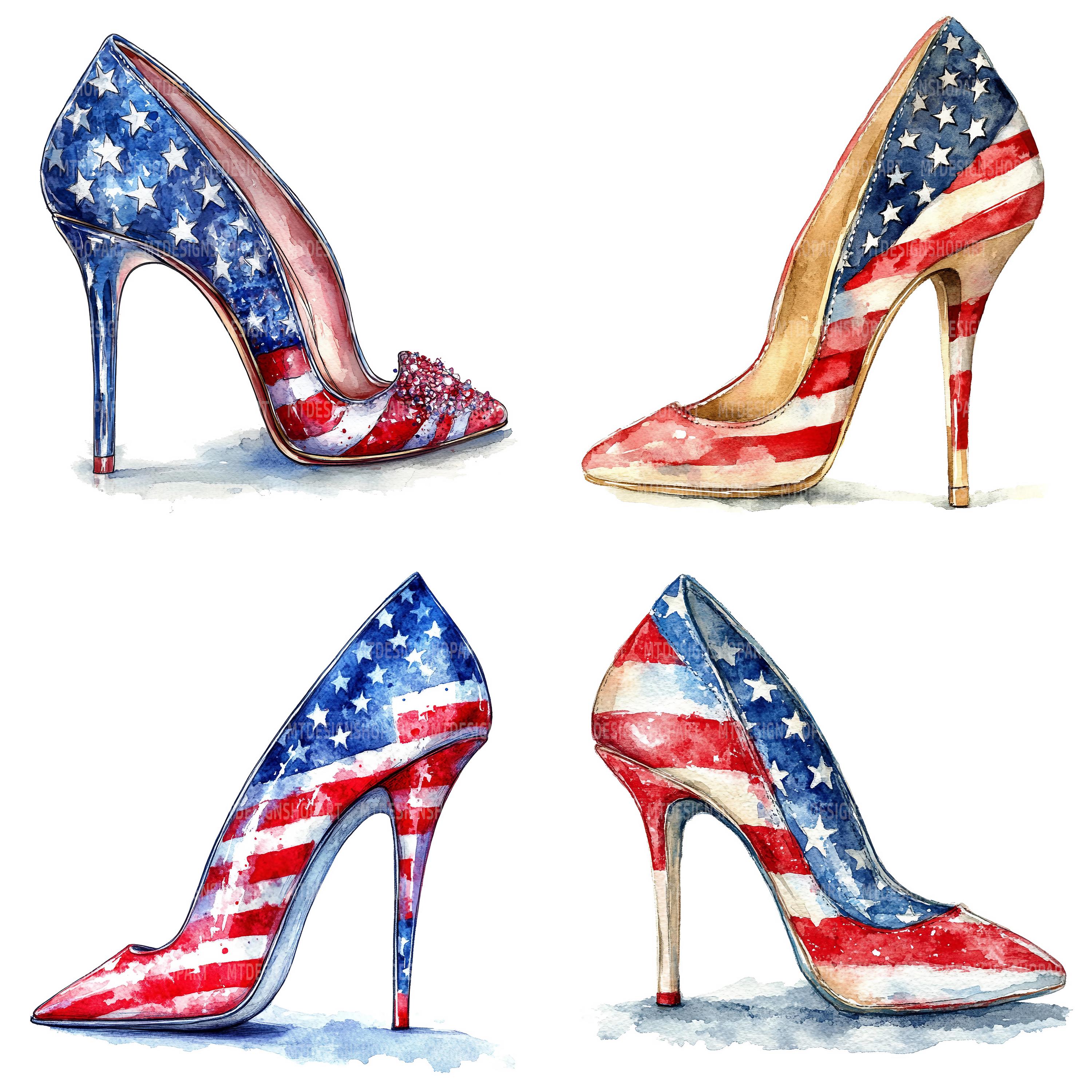 15 USA High Heels Clipart,american Flag, Printable Watercolor Clipart ...