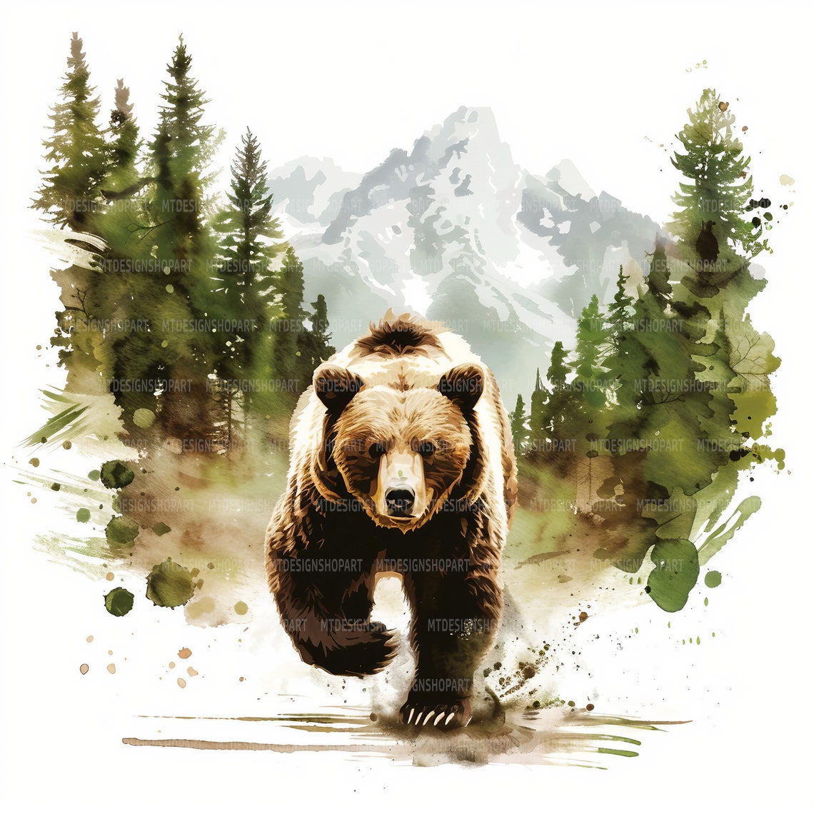 12 Bear Attack Clipart, Printable Watercolor Clipart, Bear Clipart ...