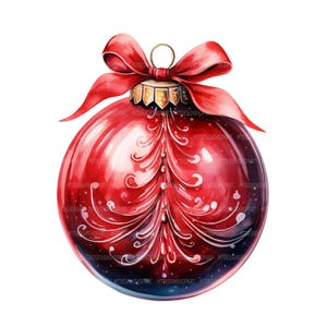 25 Red Bauble Clipart, Vintage Christmas Bauble Art, Printable ...