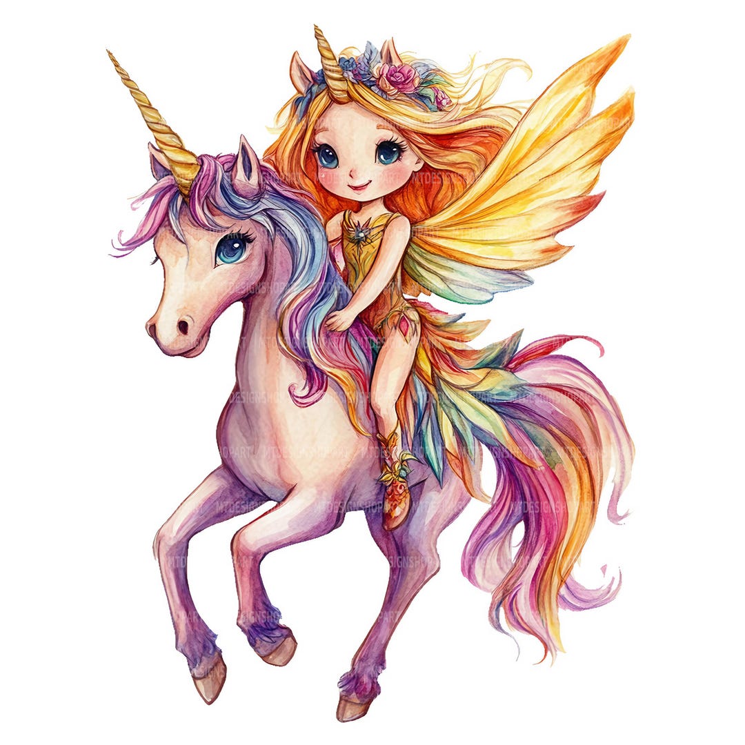 14 Cute Unicorn and Fairy Clipart, Fairy and Unicorn, Printable ...