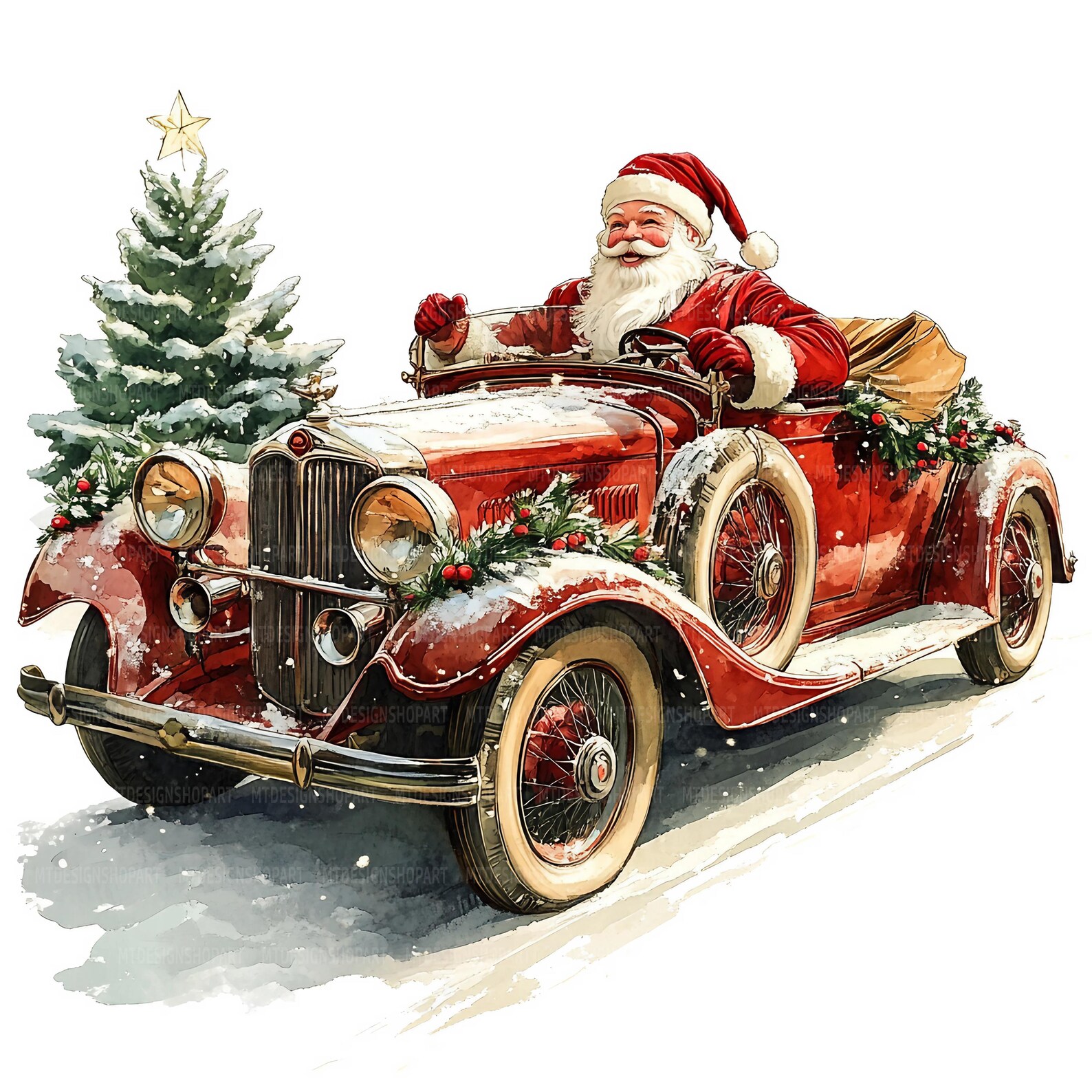 16 Festive Santa Car Clipart, Christmas Santa Claus Clipart, Printable ...