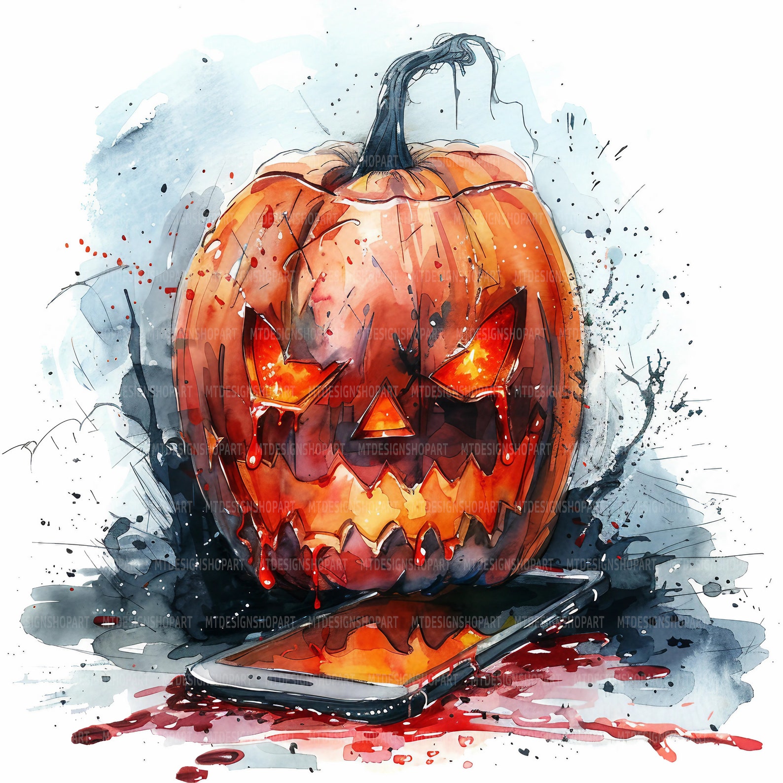 14 Pumpkin and Phone Clipart, Phone Clipart, Printable Watercolor ...
