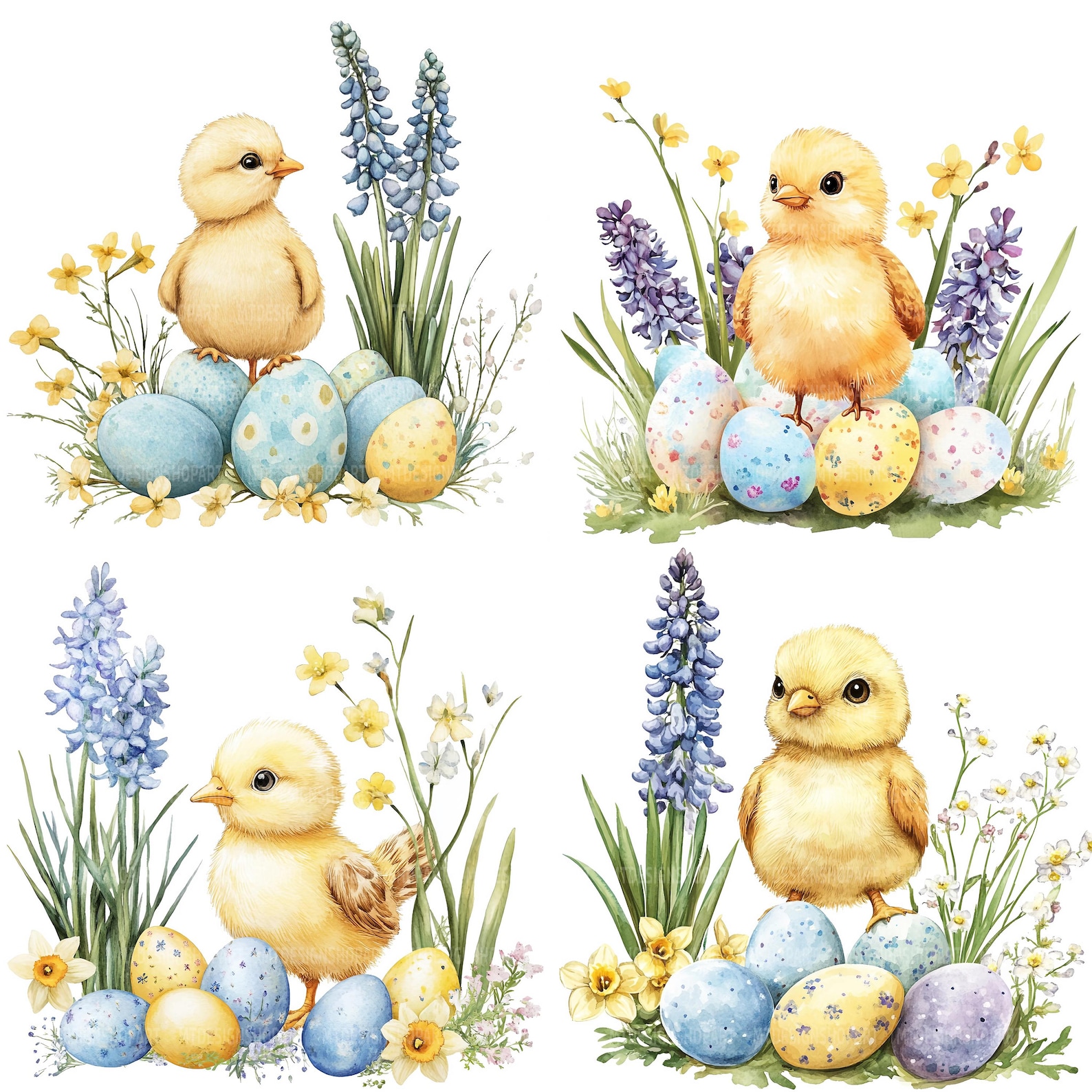 19 Easter Chick and Eggs Clipart, Easter Chick, Printable Watercolor ...