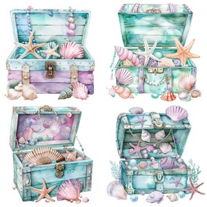 19 Treasure Chest With Seashells Clipart, Printable Watercolor Clipart ...