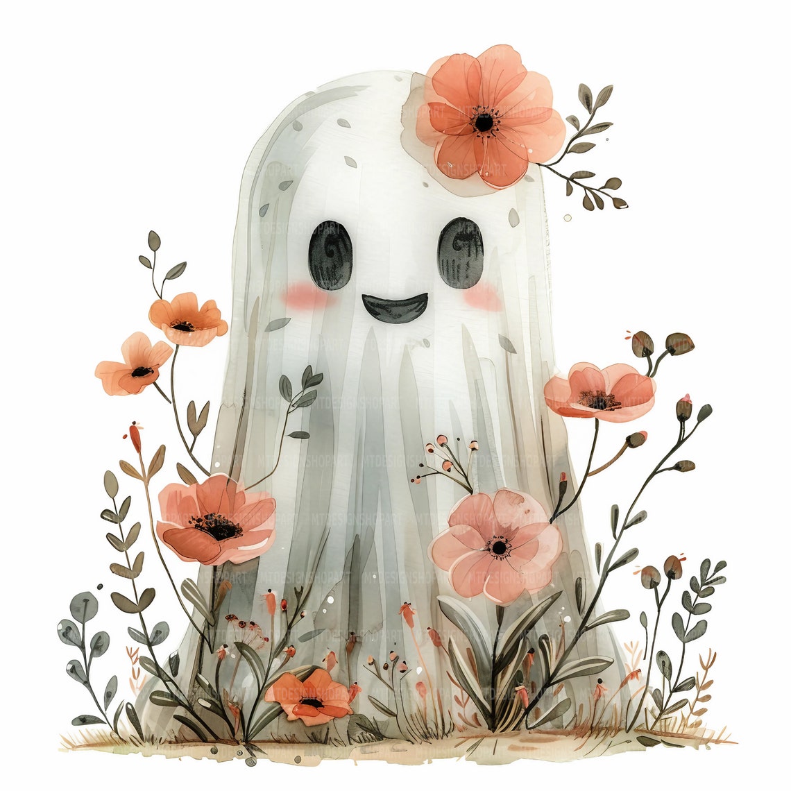 24 Floral Ghost Clipart, Halloween Ghost, Flowers Clipart, Printable ...