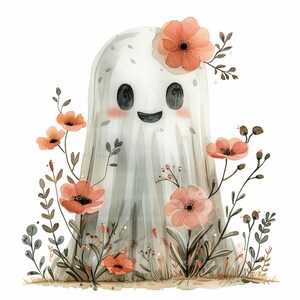 24 Floral Ghost Clipart, Halloween Ghost, Flowers Clipart, Printable ...