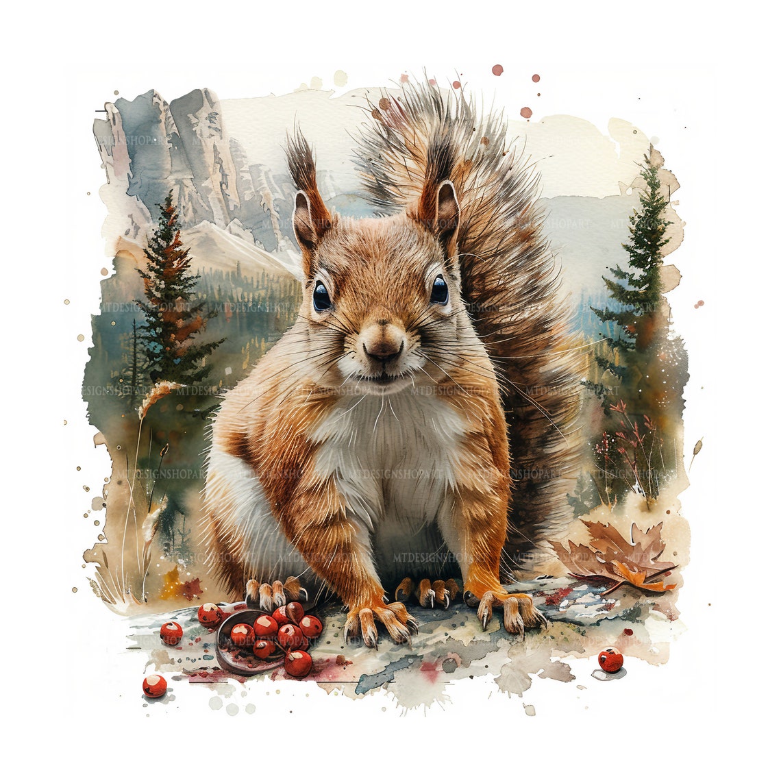 15 Squirrel Clipart, Printable Watercolor Clipart, Watercolor Squirrel ...