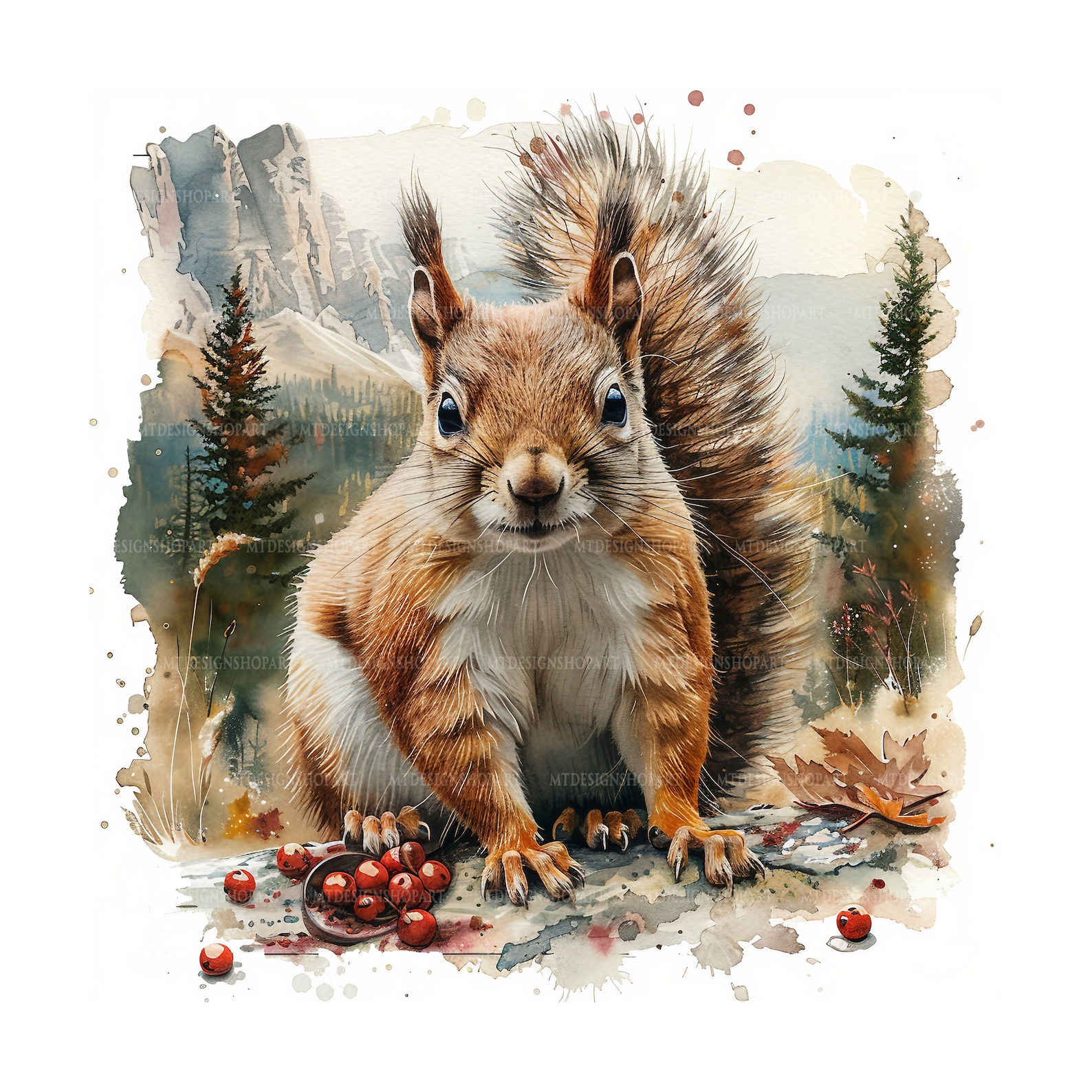 15 Squirrel Clipart, Printable Watercolor Clipart, Watercolor Squirrel ...