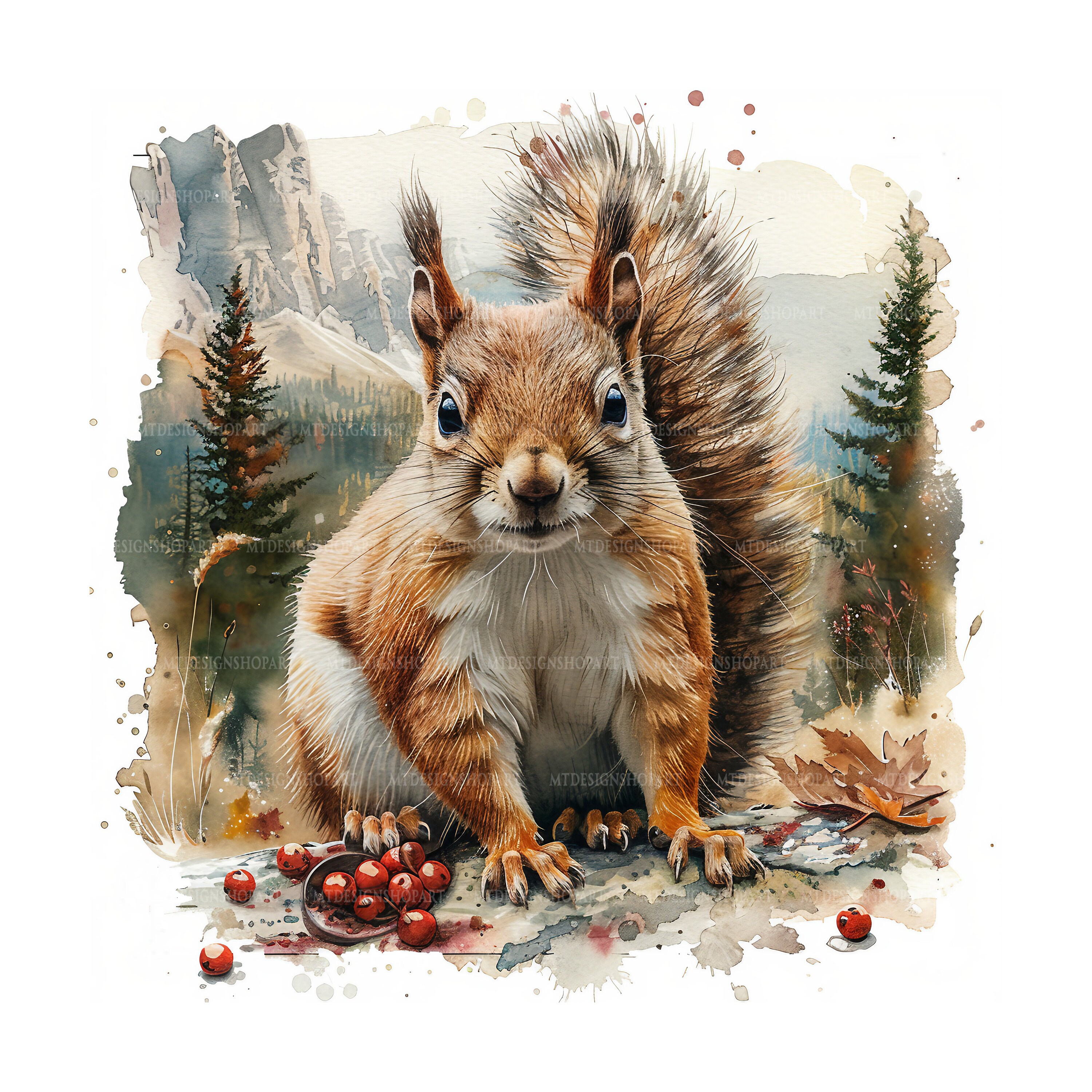 15 Squirrel Clipart, Printable Watercolor Clipart, Watercolor Squirrel ...
