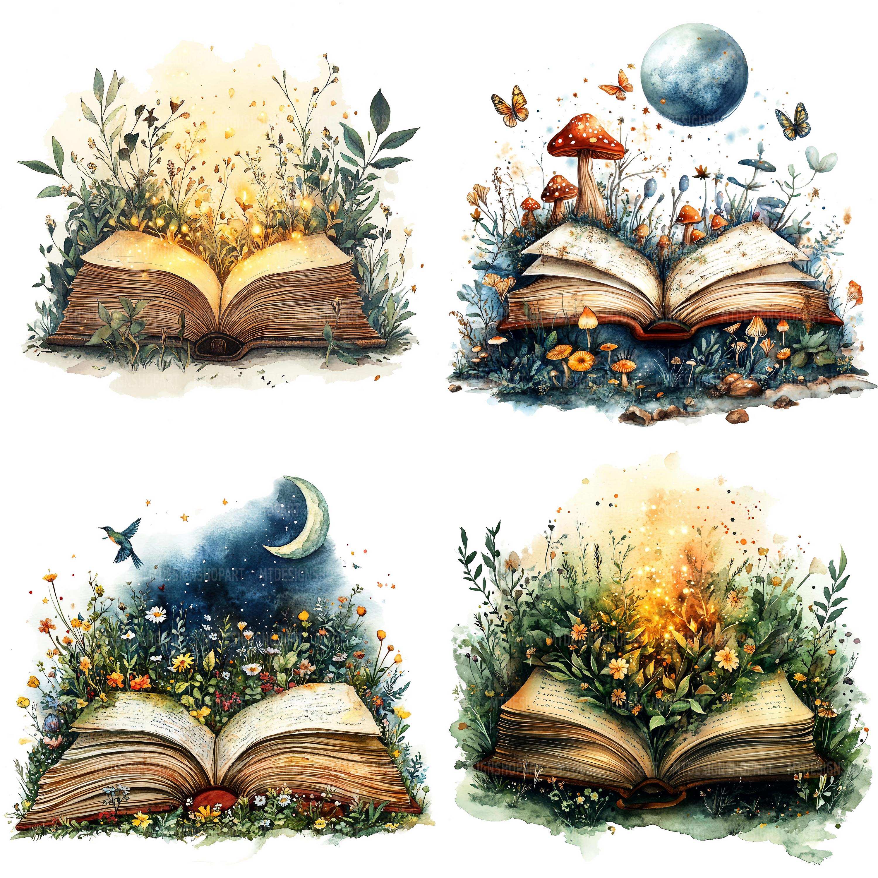 19 Magic Book Clipart, Open Magic Book, Printable Watercolor Clipart ...