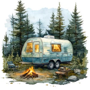 19 Camping Trailer Clipart, Camping Clipart, Printable Watercolor ...