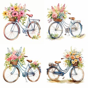 37 Bicycle With Flowers Clipart, Floral Bicycle Clipart, Printable ...