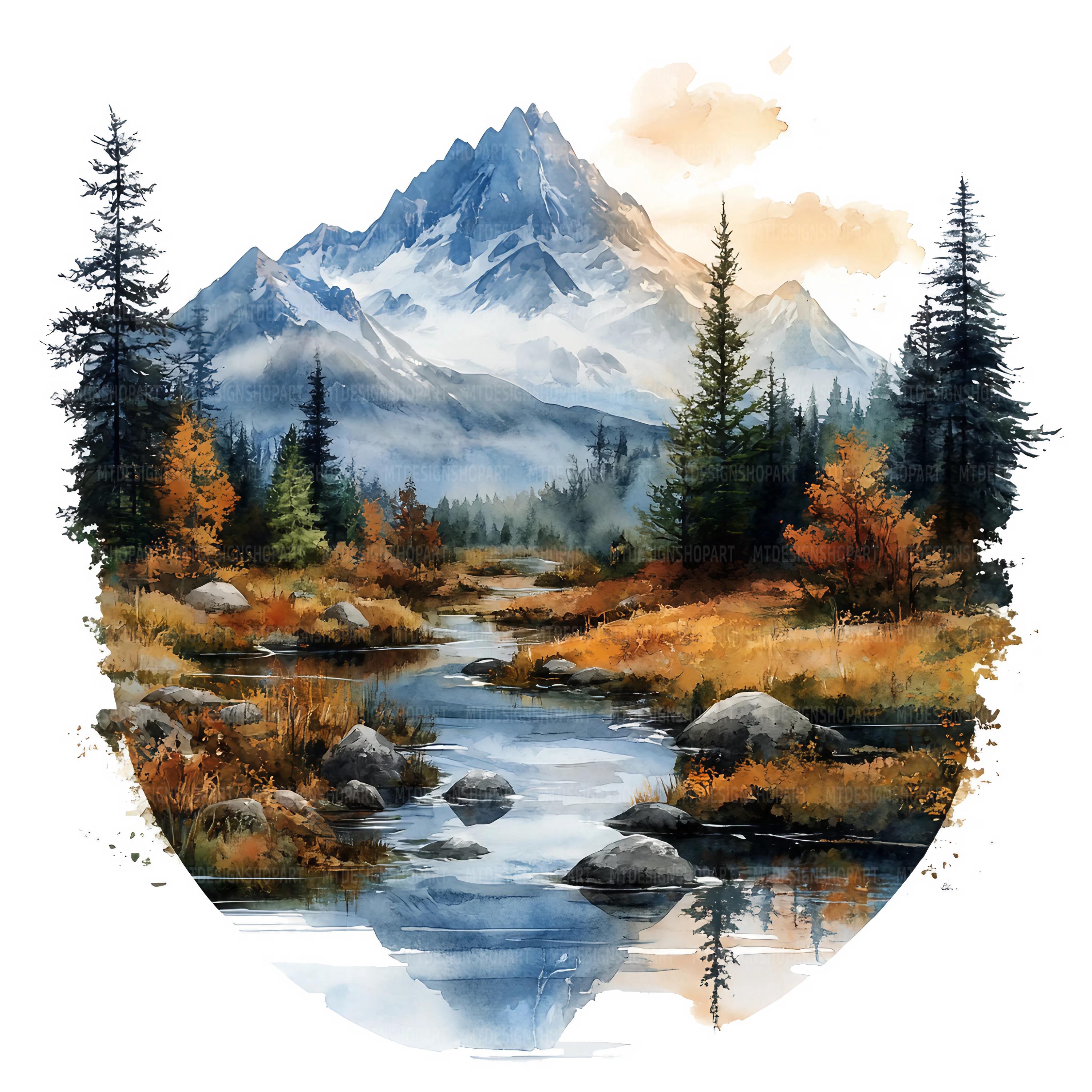 16 Nature Landscape Clipart, Mountain Clipart, Printable Watercolor ...