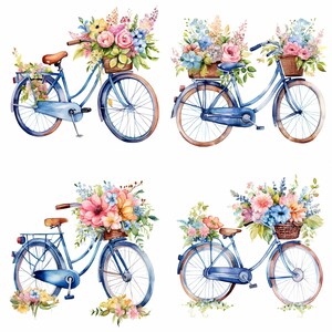 37 Bicycle With Flowers Clipart, Floral Bicycle Clipart, Printable ...