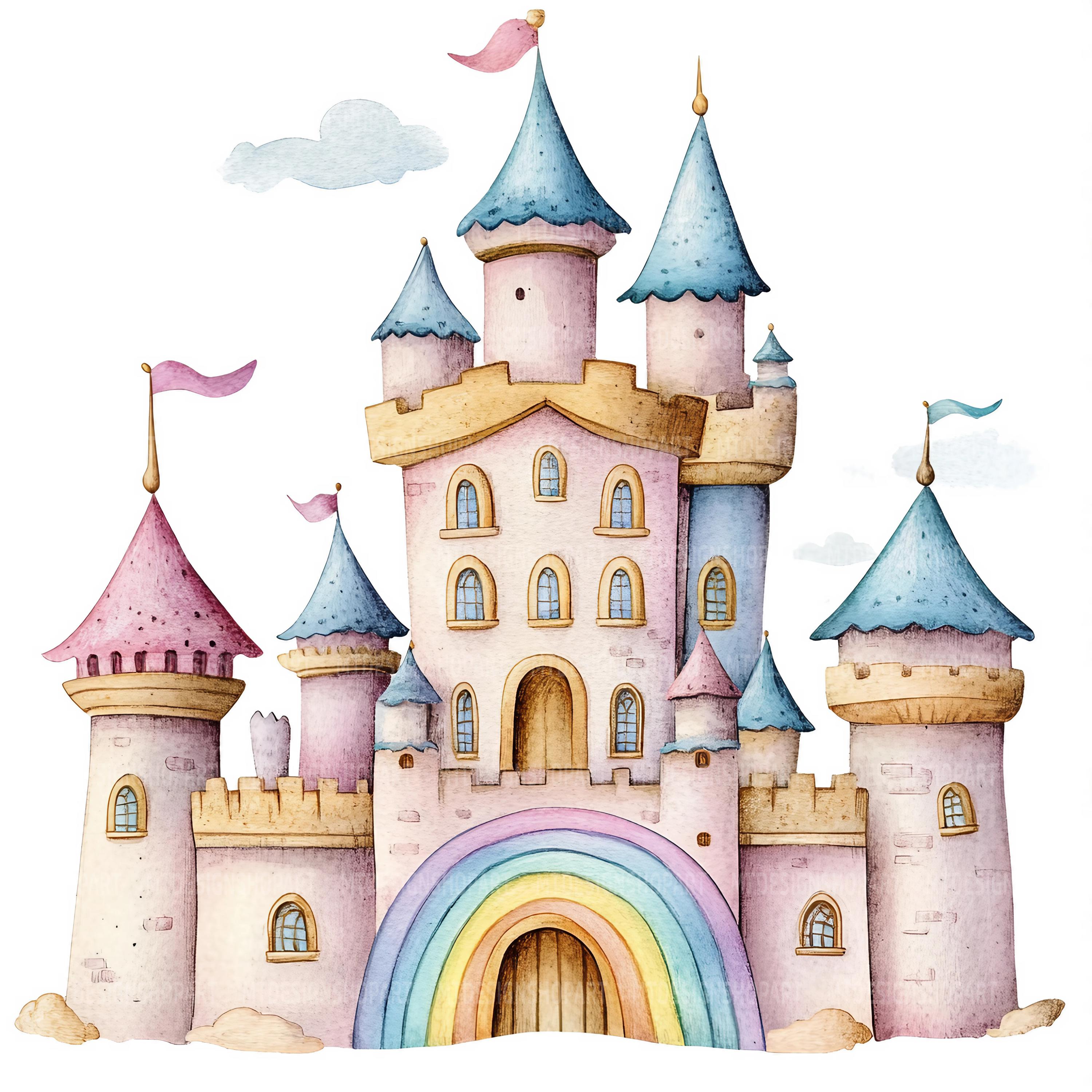 18 JPG Rainbow Princess Castle Bundle Clipart, Digital Download Cute ...