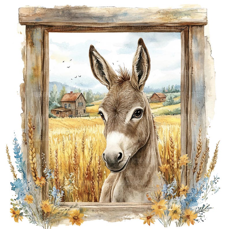 20 Donkey Window Clipart, Nursery Donkey, Printable Watercolor Clipart ...