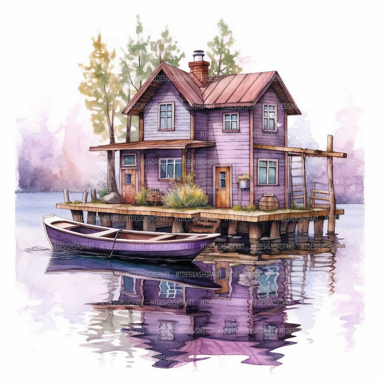 16 Lakehouse Clipart, Lake House, Printable Watercolor Clipart, House ...