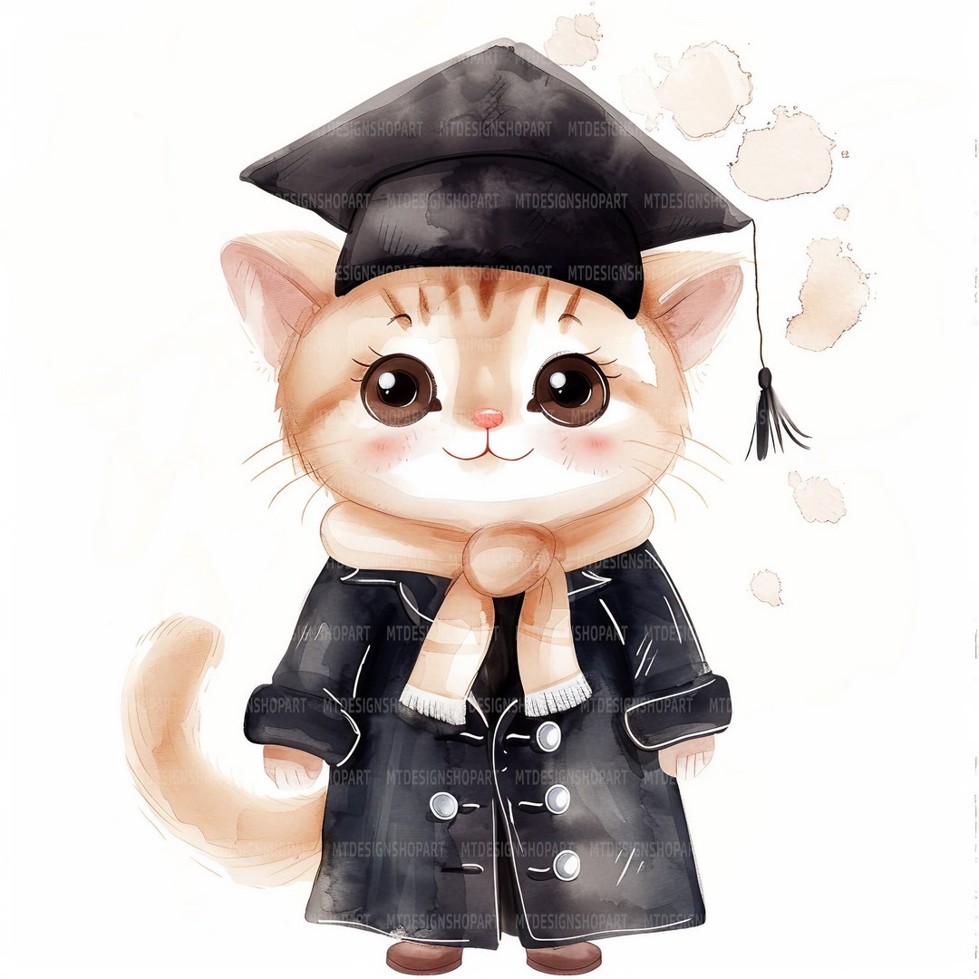 15 Cat Graduation Clipart, Cat Wearing a Graduation Cap and Coat ...