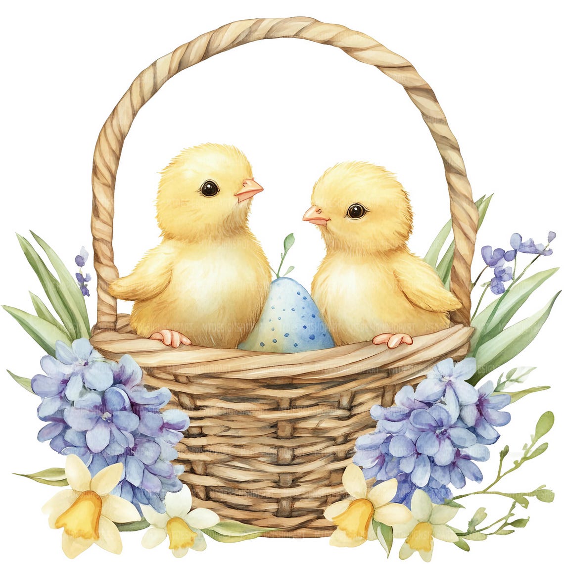 19 Chick in Easter Basket Clipart, Easter Clipart, Printable Watercolor ...