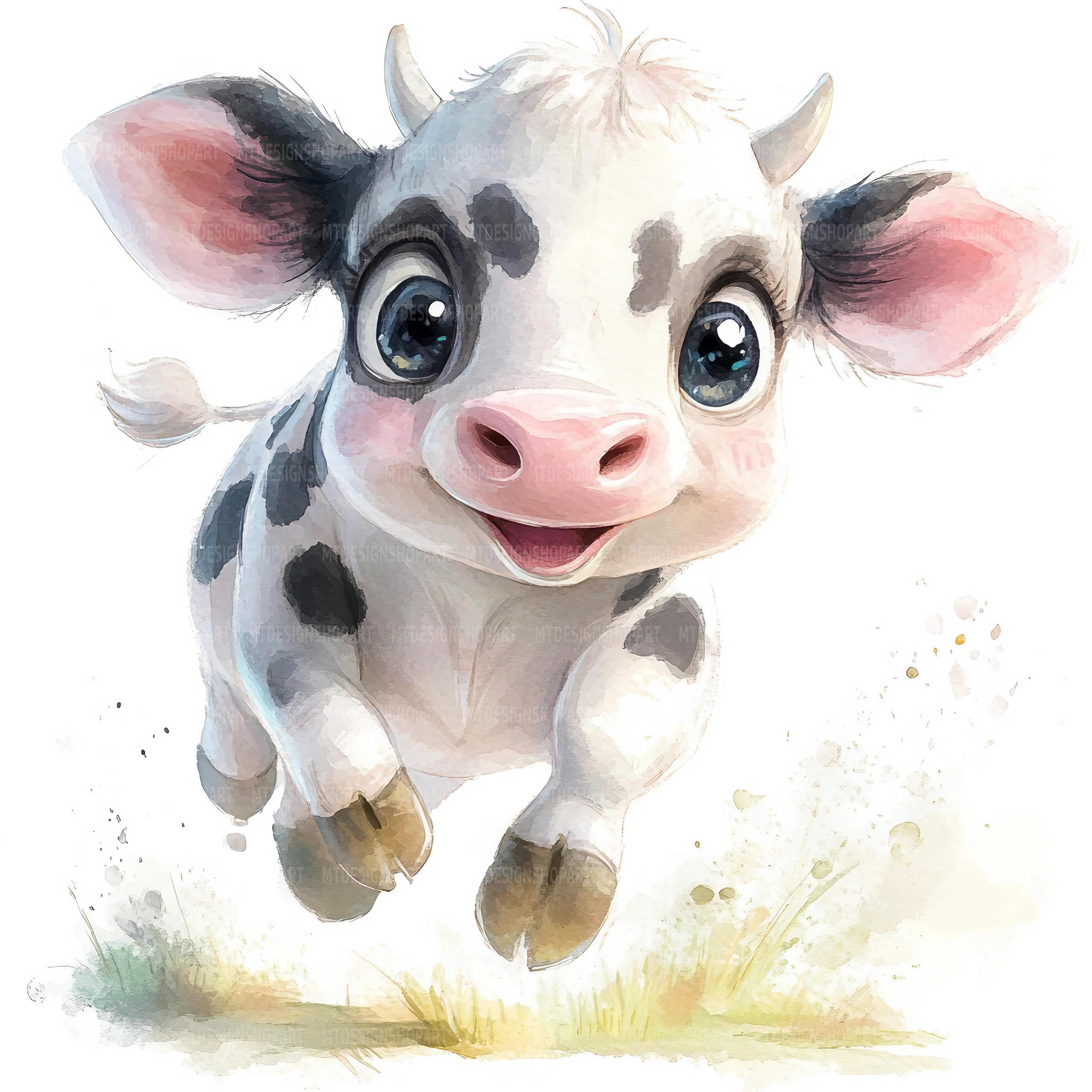 19 Playing Baby Cow Clipart, Cute Cow Clipart, Printable Watercolor ...