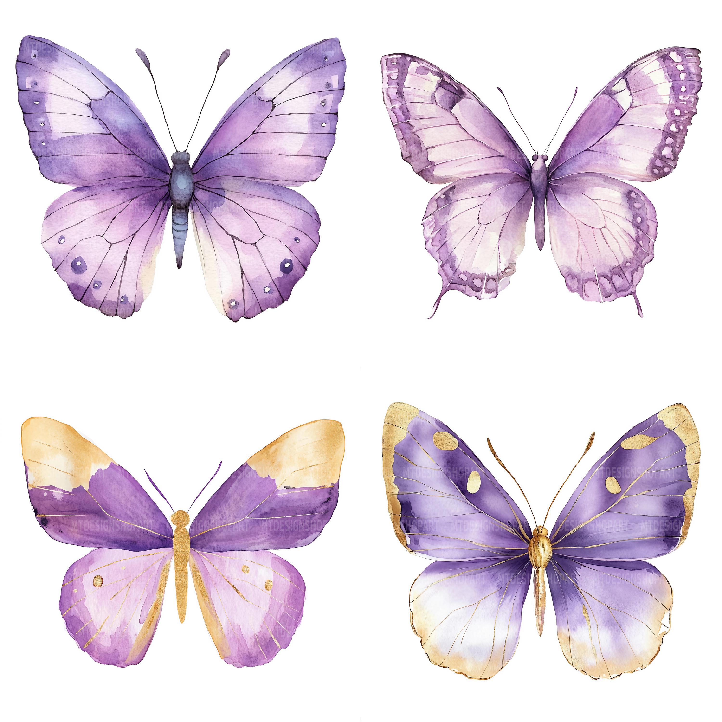 19 Purple Butterfly Clipart, Gold and Purple Butterflies , Printable ...
