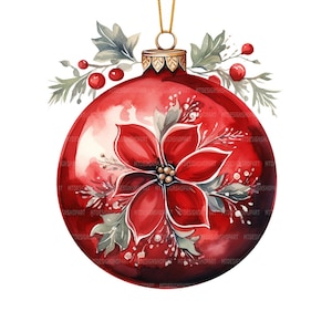 25 Red Bauble Clipart, Vintage Christmas Bauble Art, Printable ...