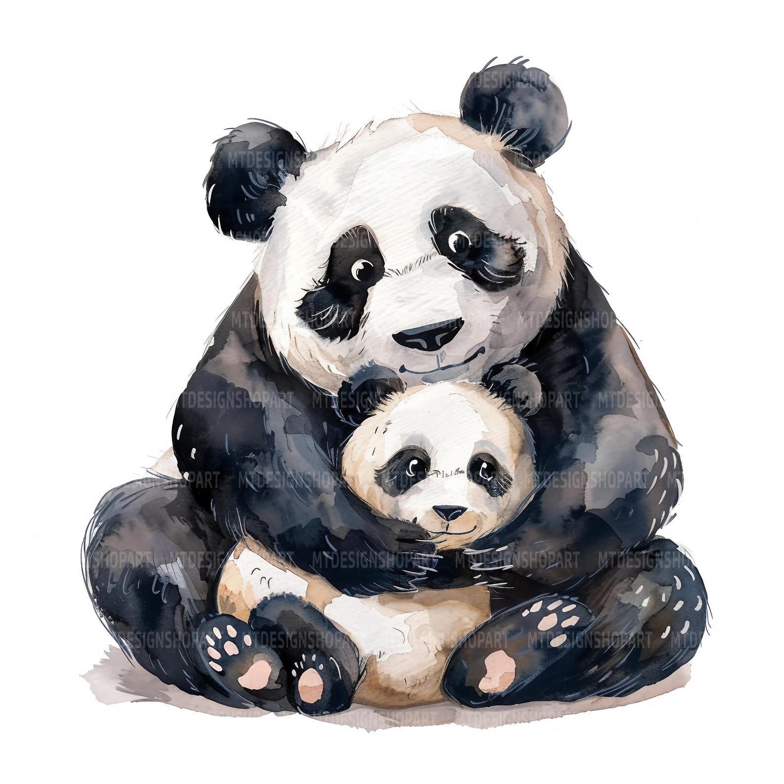 19 Panda Clipart, Mom and Baby Panda Bear Clipart, Printable Watercolor ...