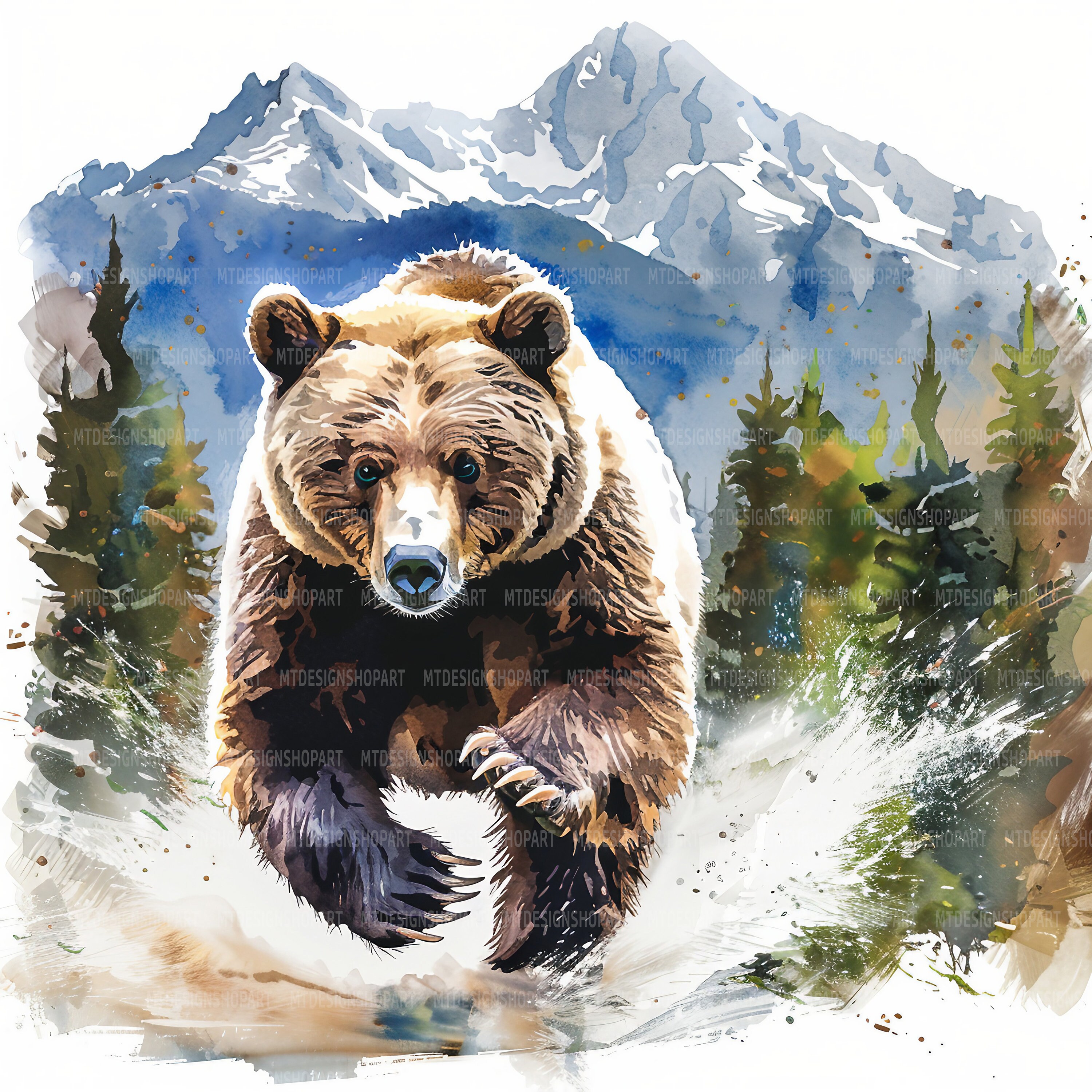 12 Bear Attack Clipart, Printable Watercolor Clipart, Bear Clipart ...