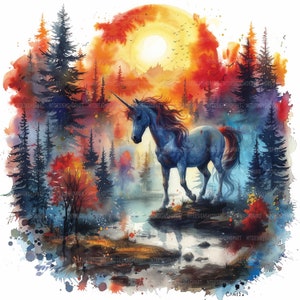 13 Unicorn Clipart, Unicorn Landscape, Printable Watercolor Clipart ...