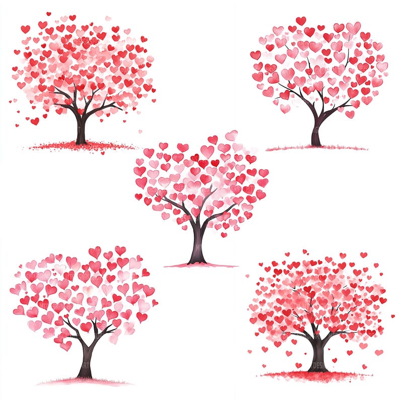 27 Hearts Tree Clipart, Valentine Day Heart Tree , Printable Watercolor ...