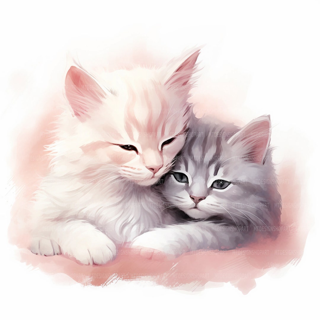 17 Cat and Kitten Clipart, Cats Love Landscape, Printable Watercolor ...