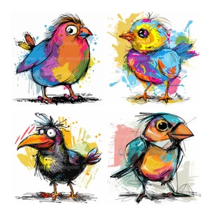 18 Crazy Bird Clipart, Whimsical Birds Clipart, Funny Birds, Watercolor ...