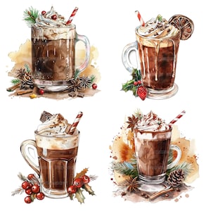 19 Christmas Hot Chocolate Clipart, Hot Chocolate, Printable Watercolor ...