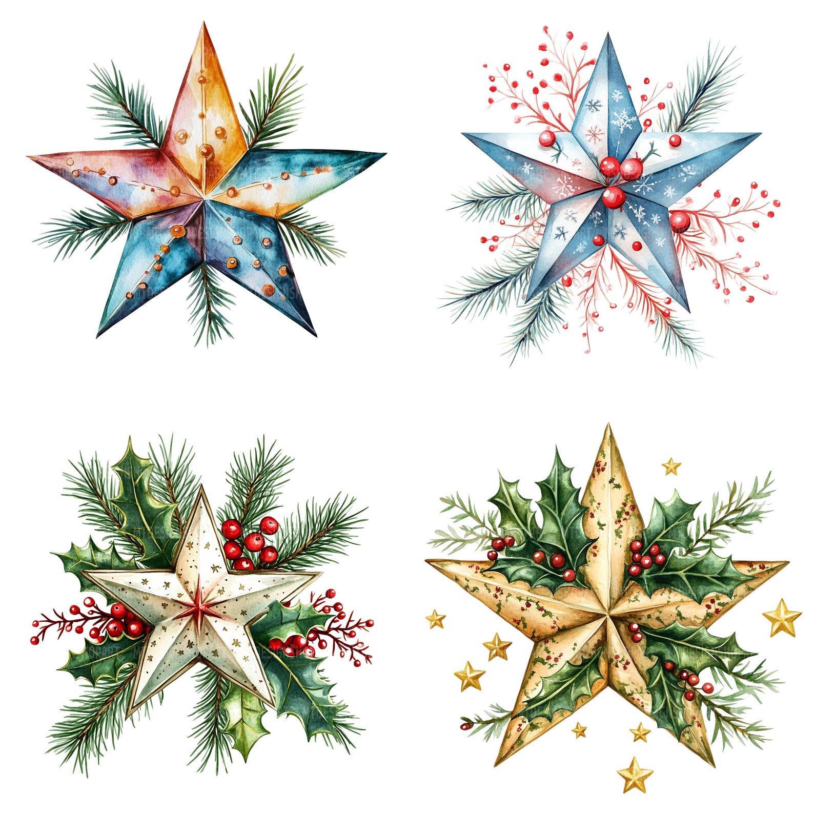 19 Christmas Star Clipart, Star Clipart, Printable Watercolor Clipart ...