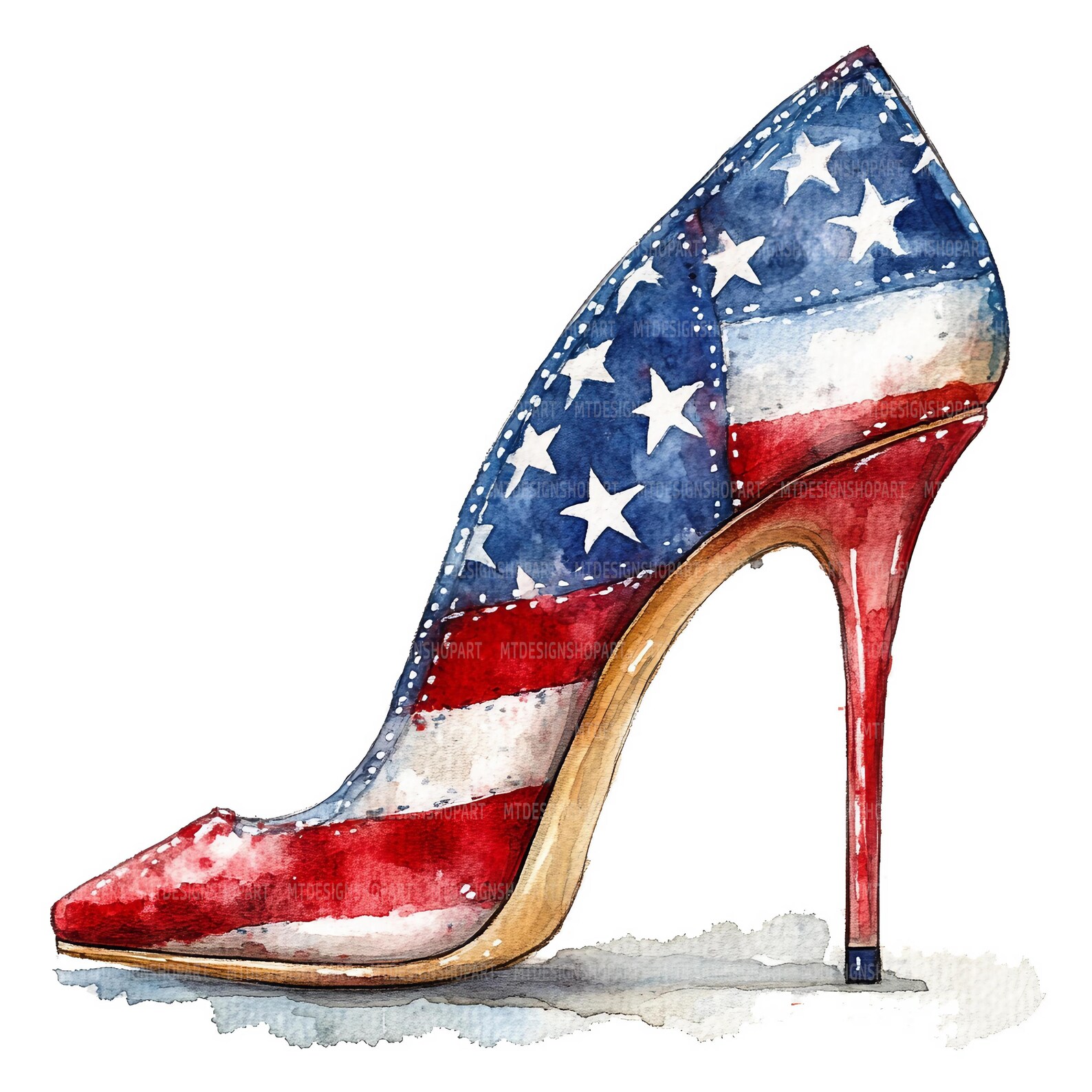 15 USA High Heels Clipart,american Flag, Printable Watercolor Clipart ...
