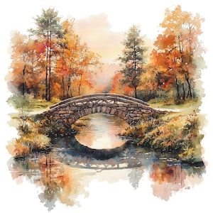 15 Bridge in Autumn Clipart, Bridge Landscape Clipart, Printable ...