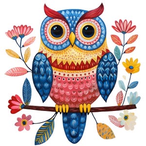 19 Folk Art Owl Clipart, Owl Clip Art, Printable Watercolor Clipart ...
