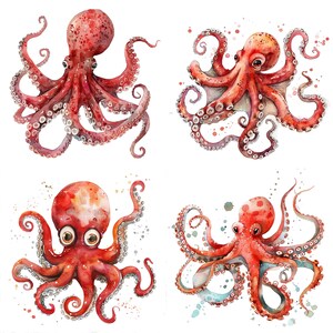 16 Red Octopus Clipart, Octopus Clipart, Printable Watercolor Clipart ...