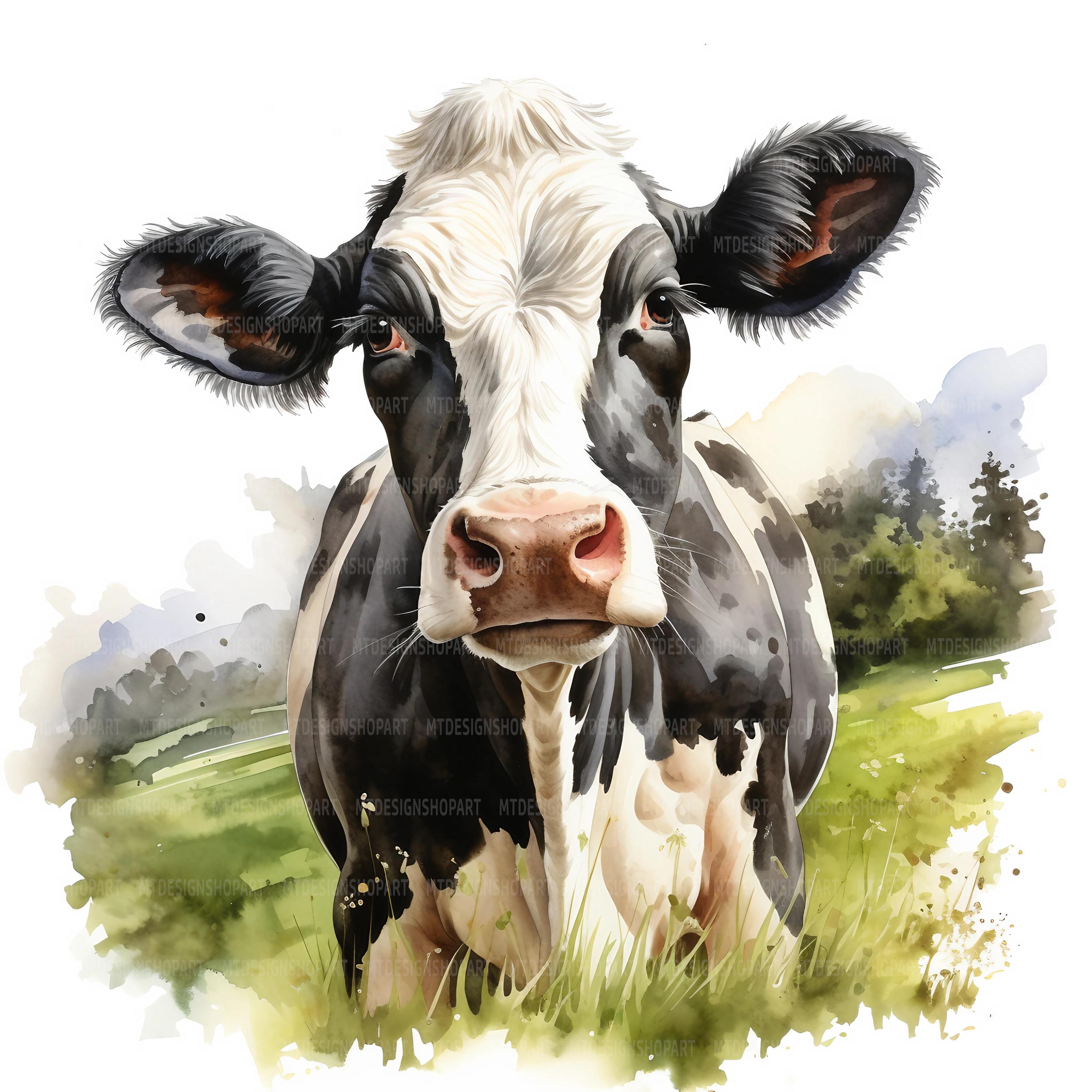 18 Cow Clipart, Farm Landscape, Printable Watercolor Clipart, Paper ...