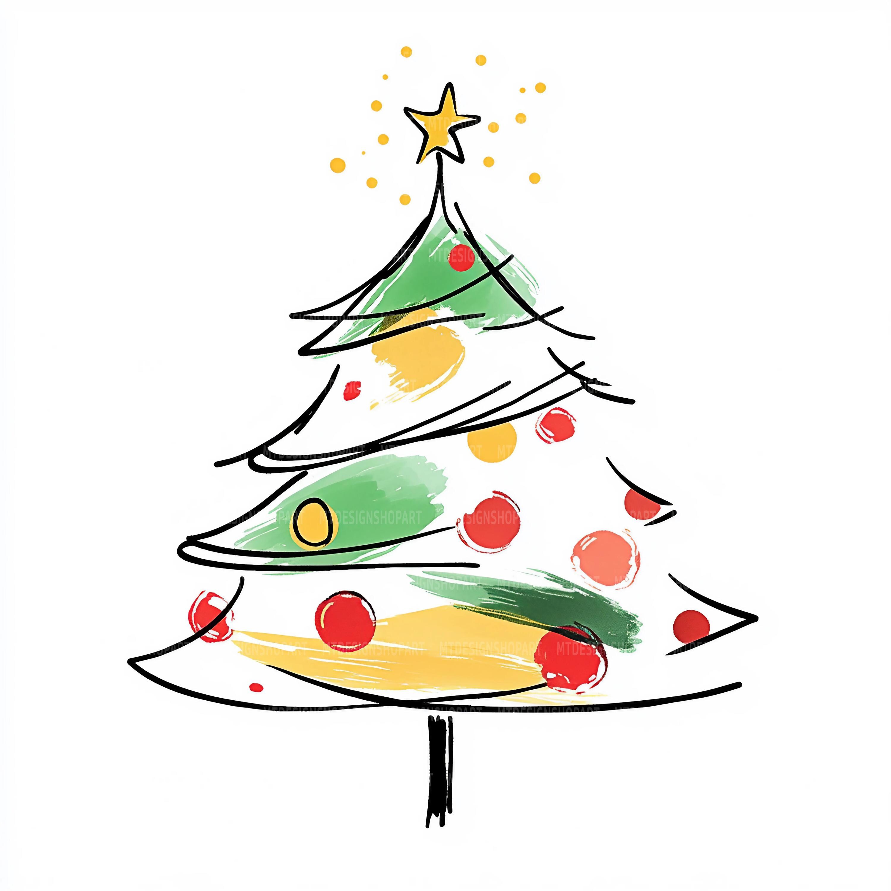 19 Christmas Tree Clipart, Line Art Christmas Tree, Printable ...