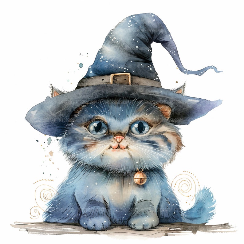 12 Kitten With Witch Hat Clipart, Witch Cat Clipart, Witch Hat ...