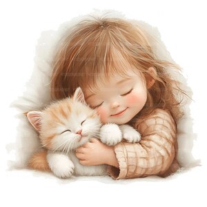 21 Little Girl Hugging Kitten Clipart, Kitten and Girl, Printable ...