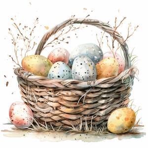 12 Easter Eggs Basket Clipart, Eggs Basket Clip Art, Printable ...