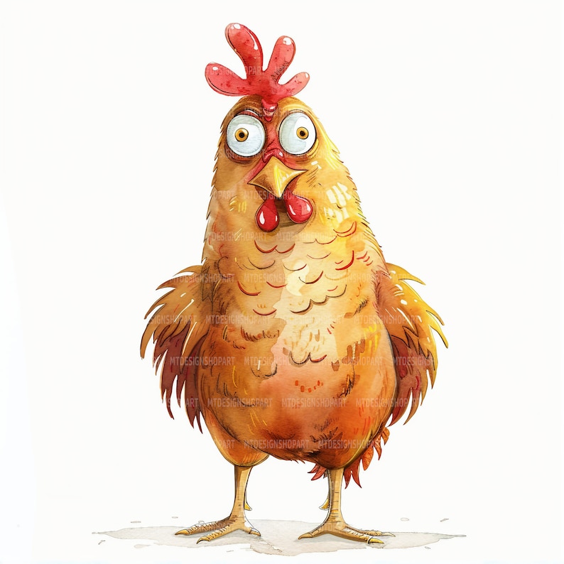 10 Funny Chicken Clipart Bundle, Printable Watercolor Clipart, Paper ...