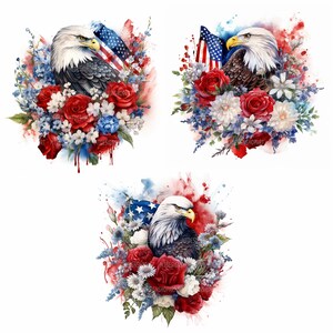 15 Eagle Clipart, Eagle Roses, USA Flag, Printable Watercolor Clipart ...