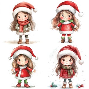 16 Santa Girl Clipart, Christmas Girl Clipart, Printable Watercolor ...