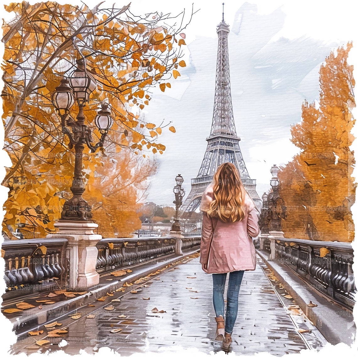 10 Woman in Paris Clipart, Autumn Clipart, Wearing Pink, Printable ...